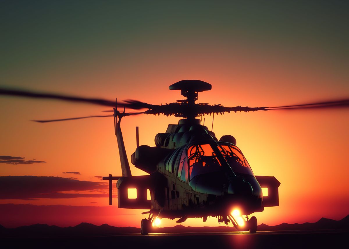'Helicopter Sunset' Poster by MatiasCurrie | Displate