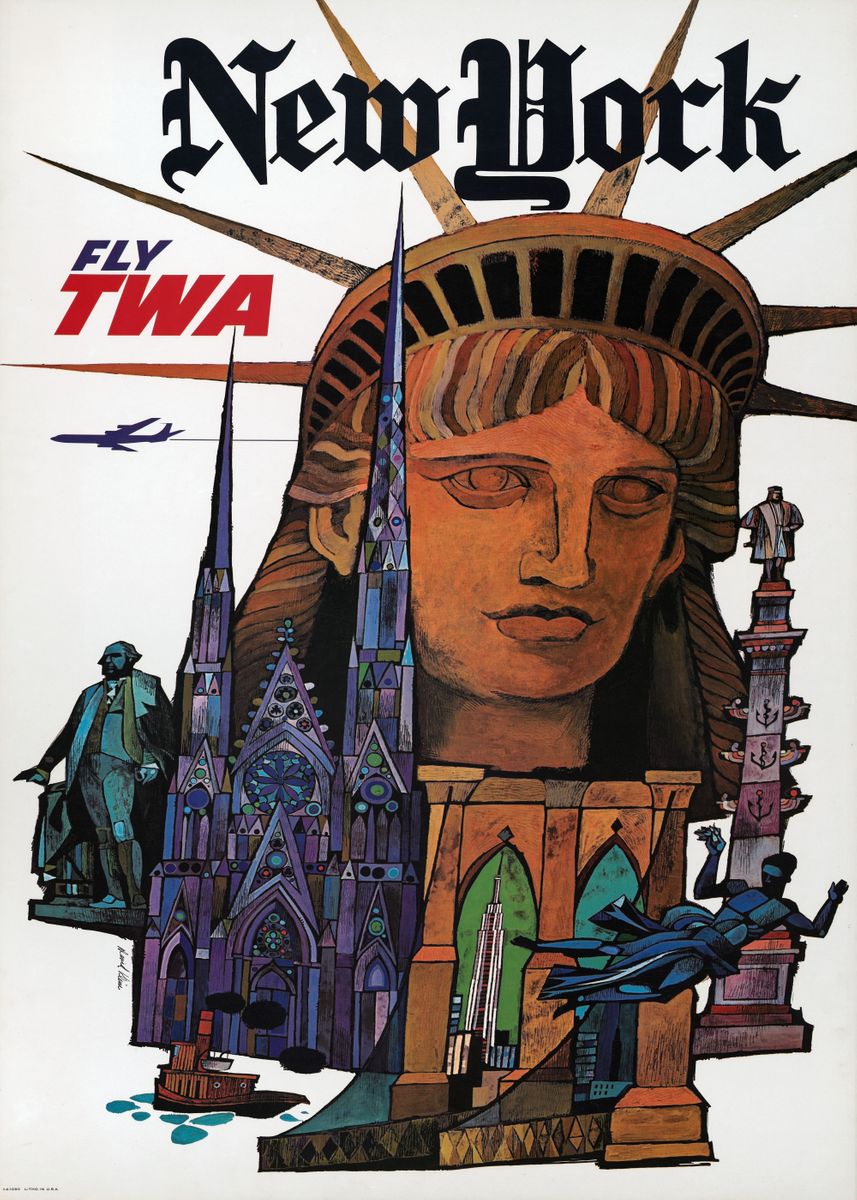 'Fly TWA New York Poster' Poster, picture, metal print, paint by Steel ...