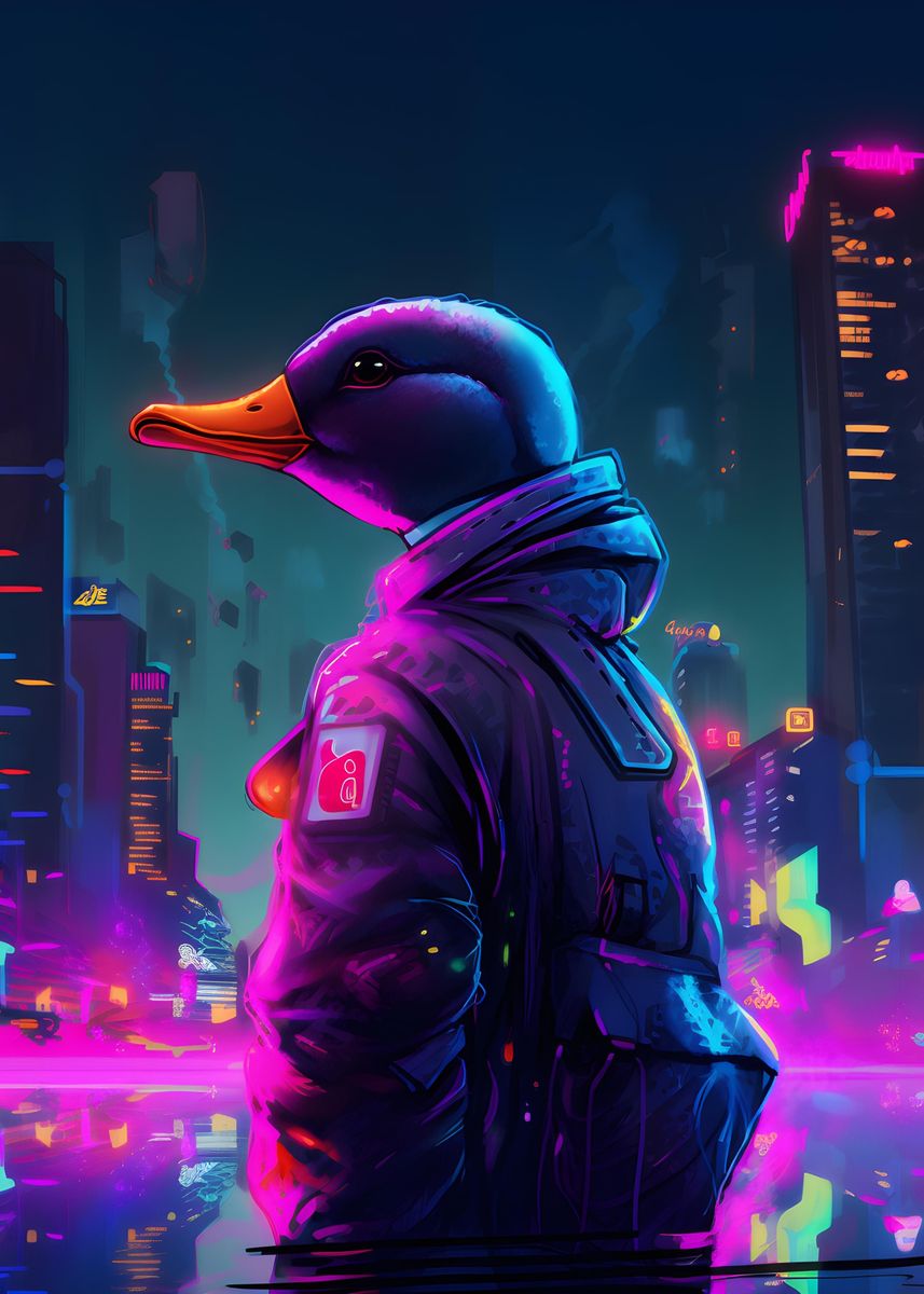 'Duck Cyberpunk Cityscapes' Poster, picture, metal print, paint by Art ...