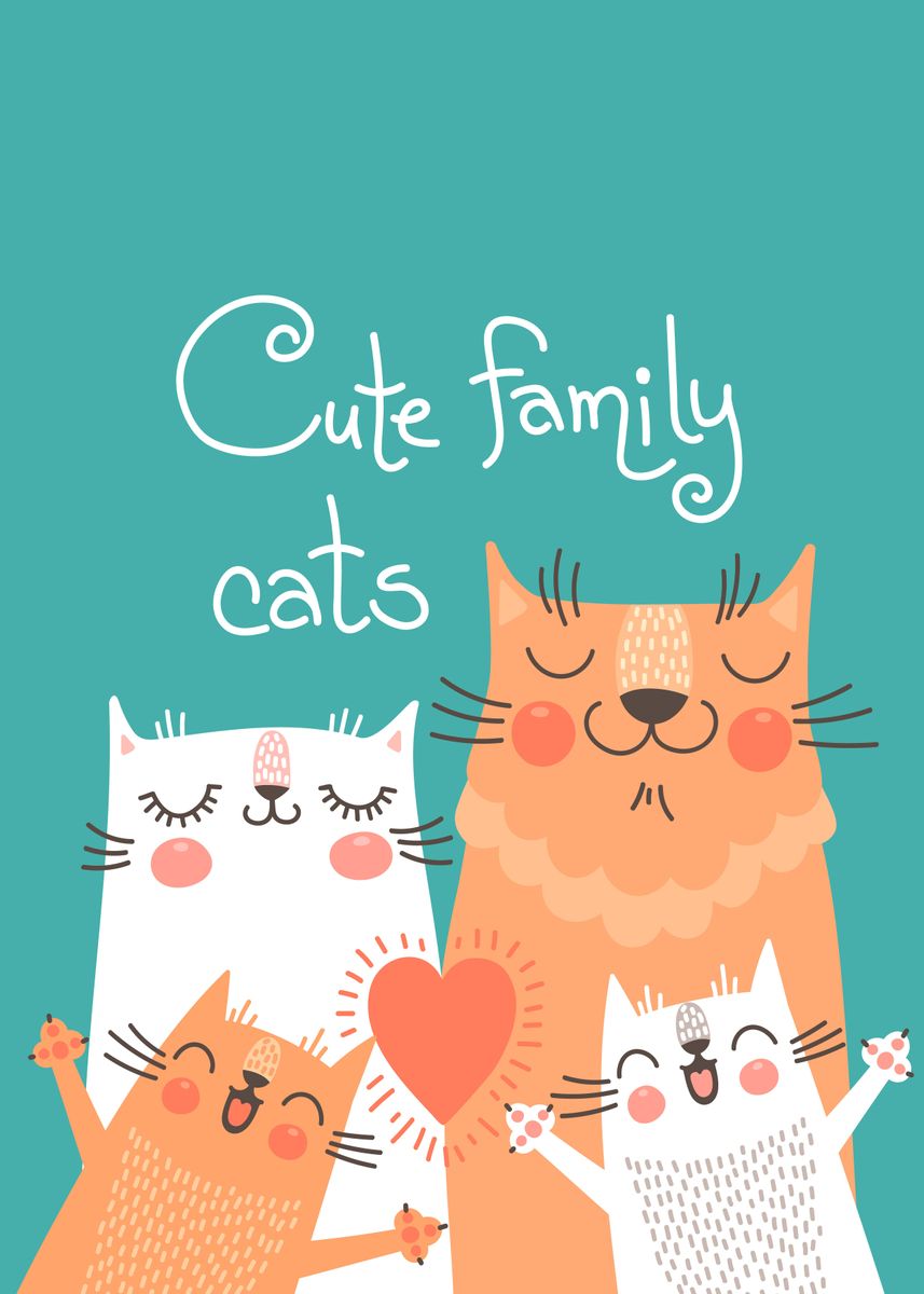 'Family Cats' Poster, picture, metal print, paint by rhysm Funny | Displate