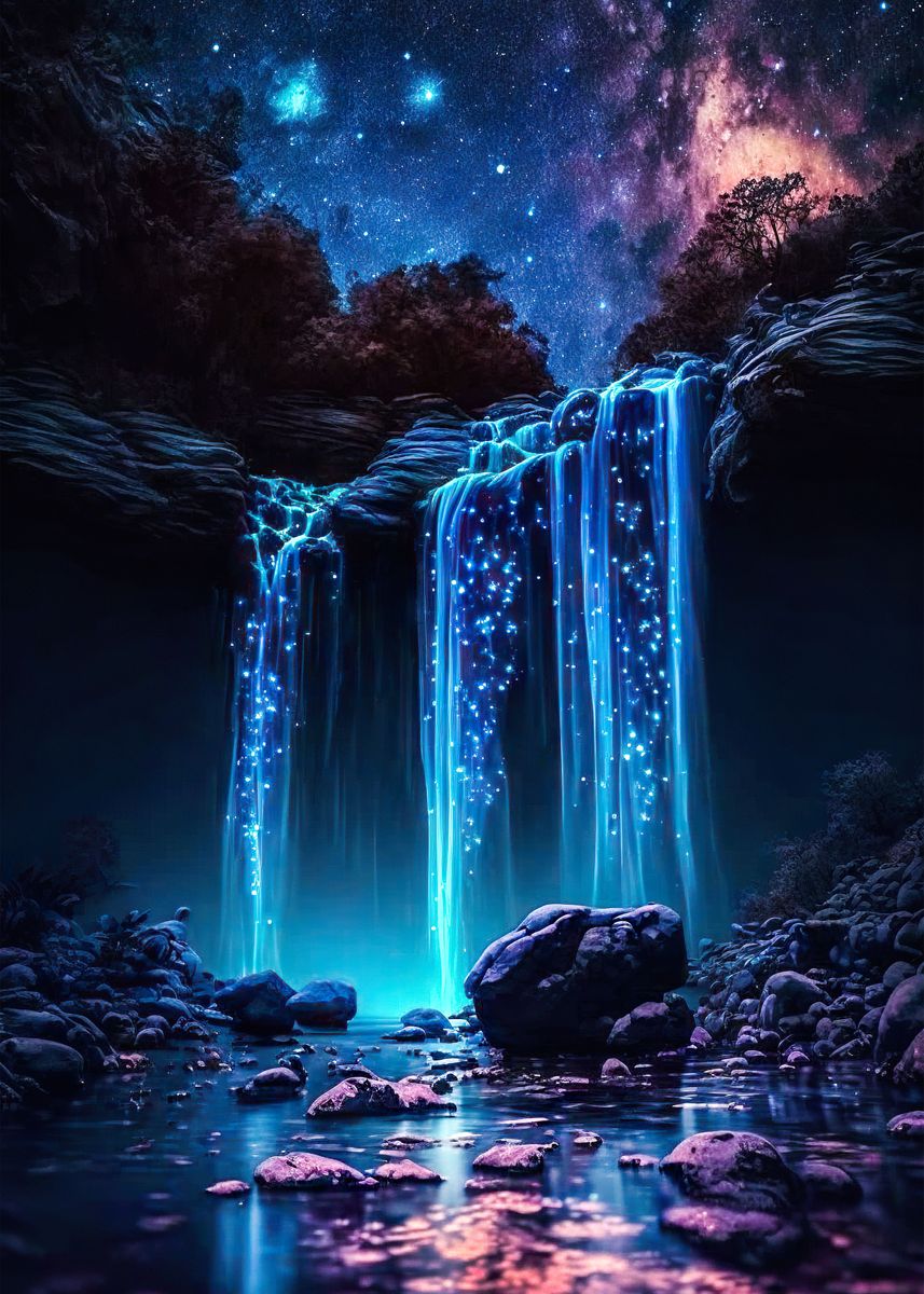 'Waterfalls 1' Poster, picture, metal print, paint by Rh Ell | Displate