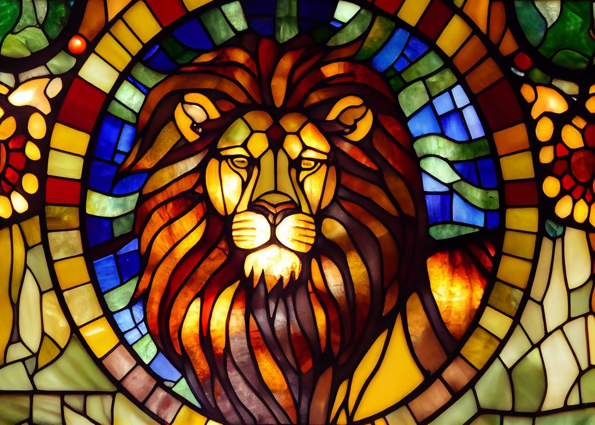 'Lion Stained Glass Style' Poster by Holzkovic | Displate