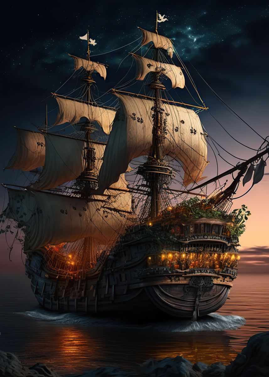 'Pirate ship' Poster, picture, metal print, paint by Atlas Mcguire ...
