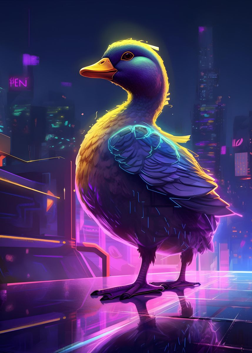 'Duck Cyberpunk Cityscapes' Poster, picture, metal print, paint by Art ...