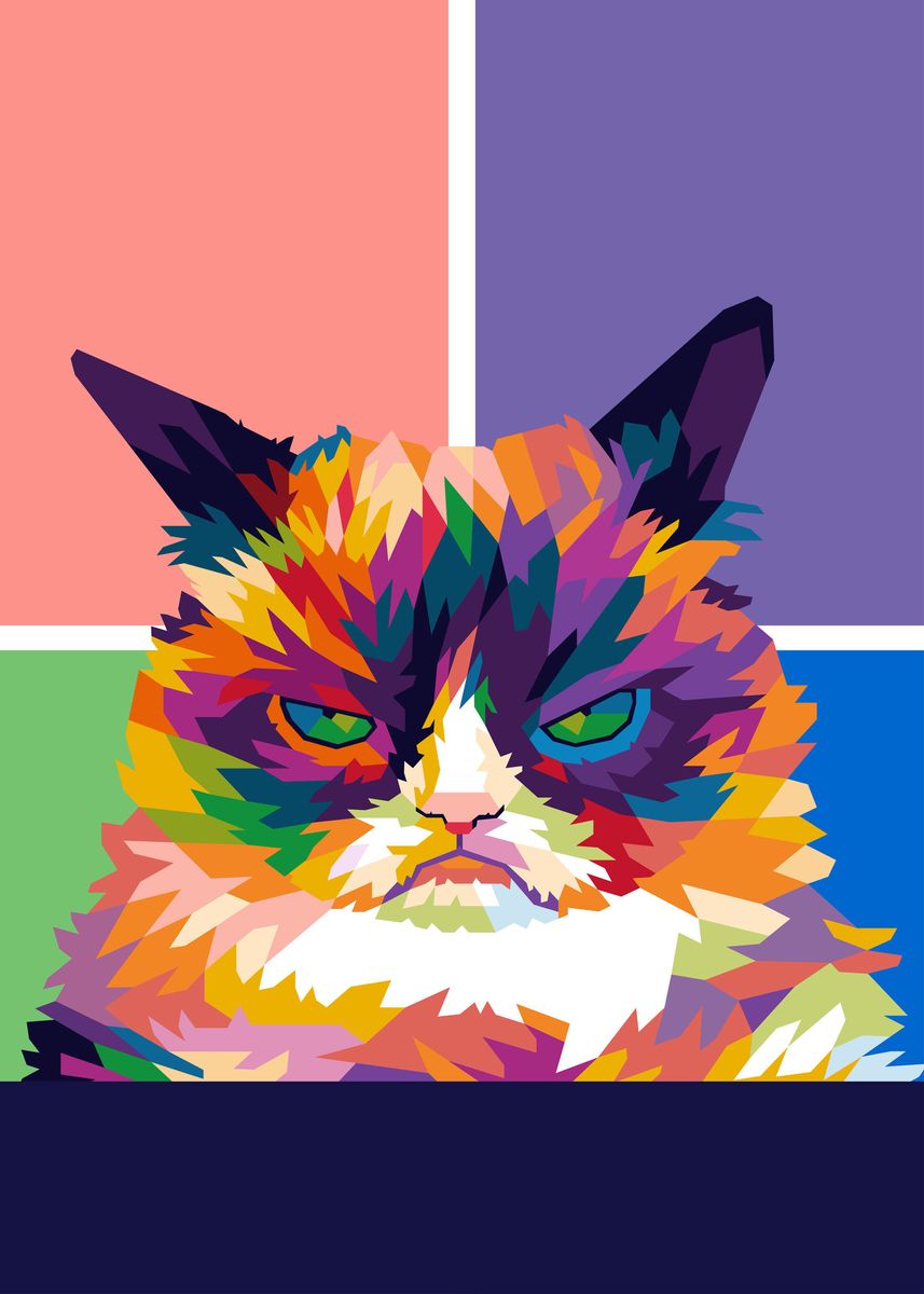 'Gumpy Cat' Poster, picture, metal print, paint by Muifatin | Displate