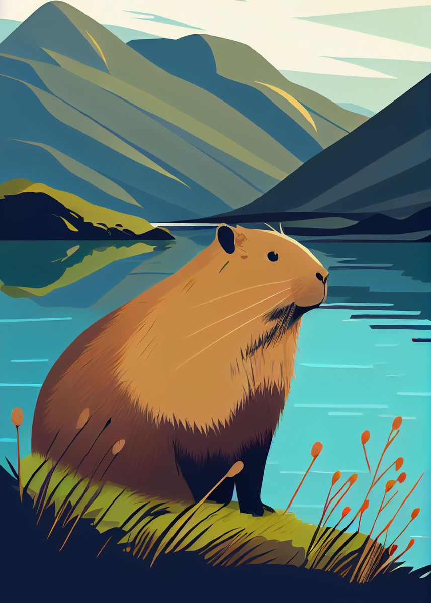 'Capybara Nature Capibara' Poster, picture, metal print, paint by ...