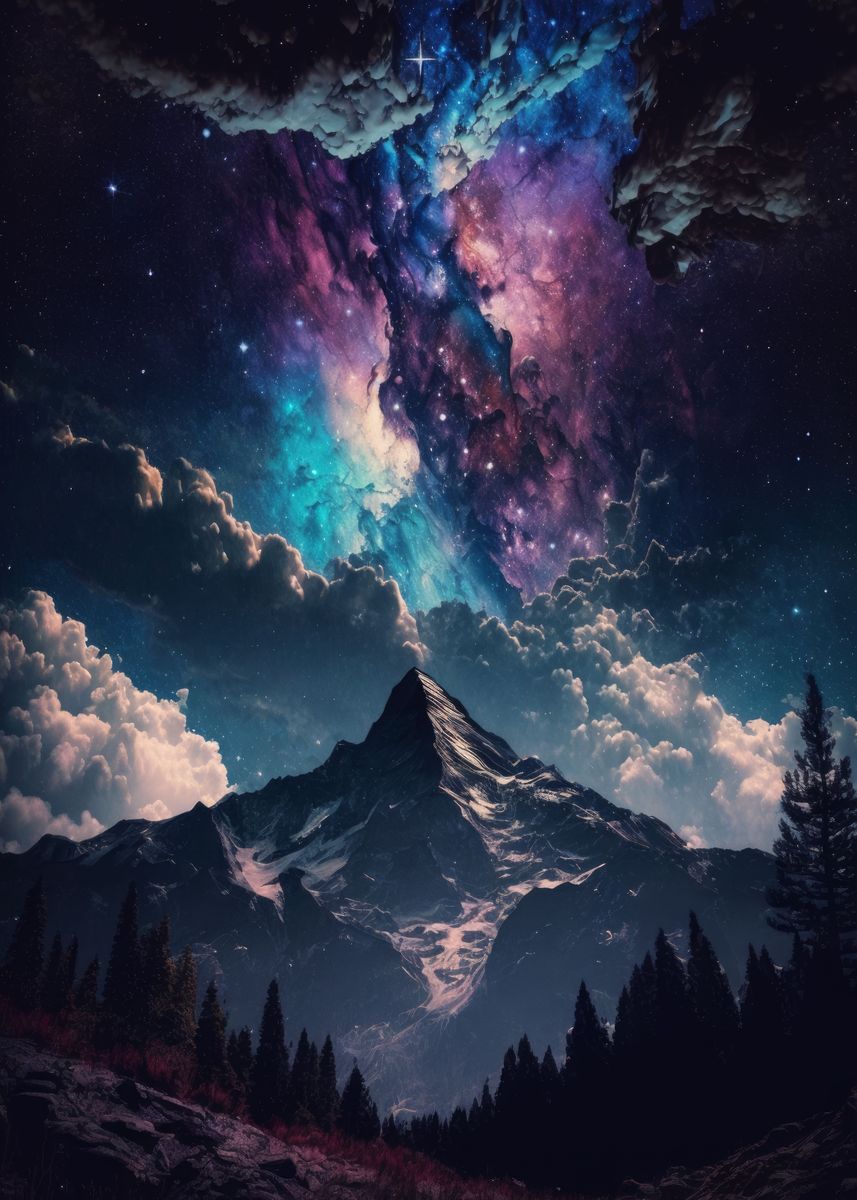 'A Galaxy Mountain View' Poster, picture, metal print, paint by Anxhela ...