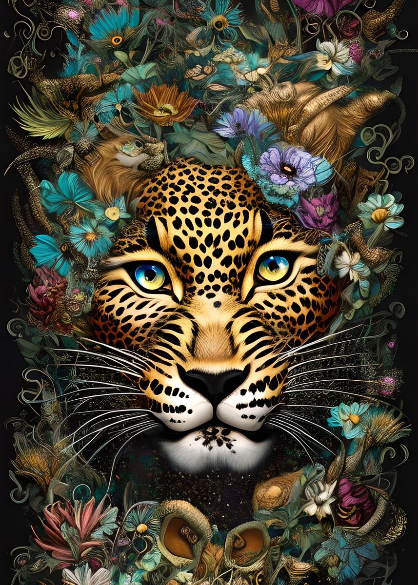 'Leopard Animal Flowers' Poster, picture, metal print, paint by Max ...