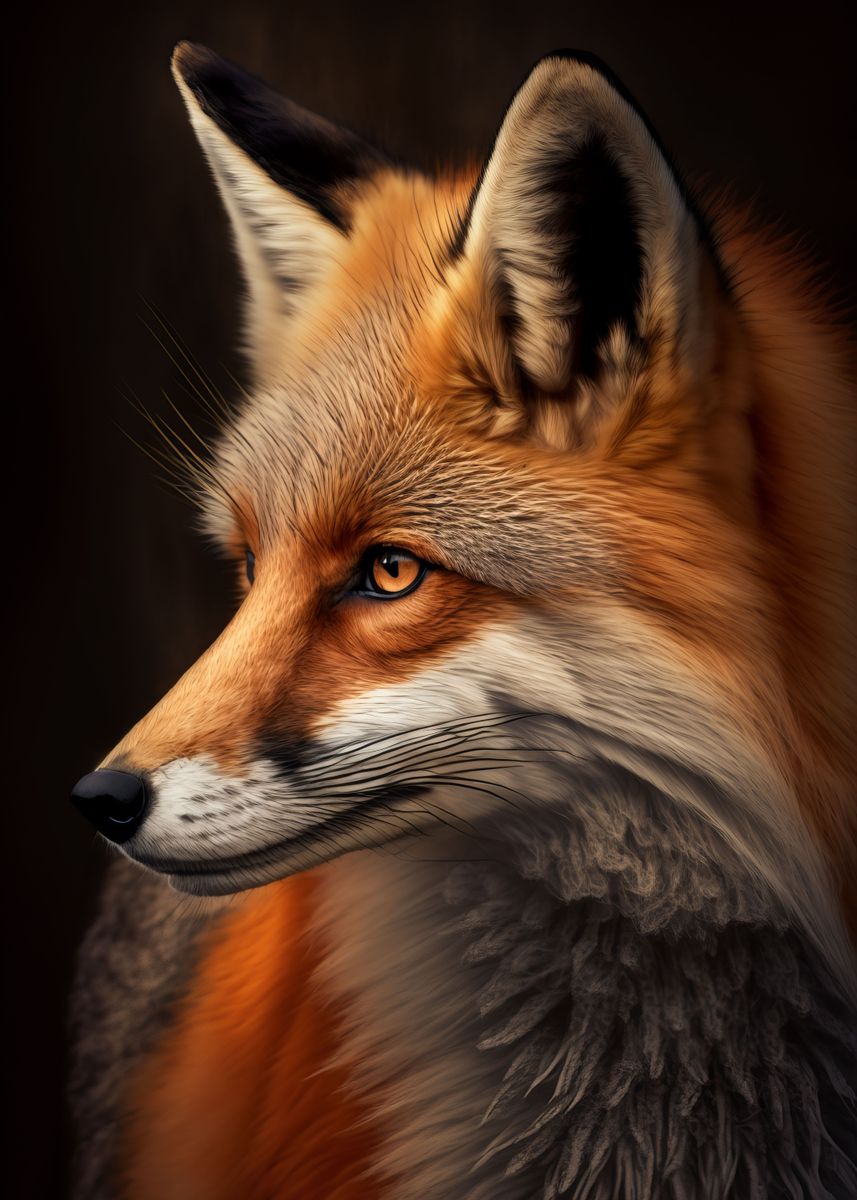'Cute Fox Portrait' Poster, picture, metal print, paint by BnWDesigner ...