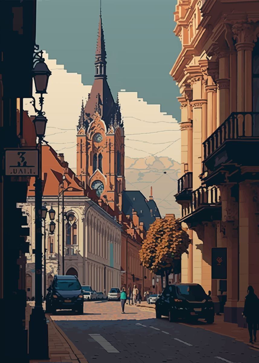 'Kosice Pixel Art' Poster, picture, metal print, paint by M Art | Displate