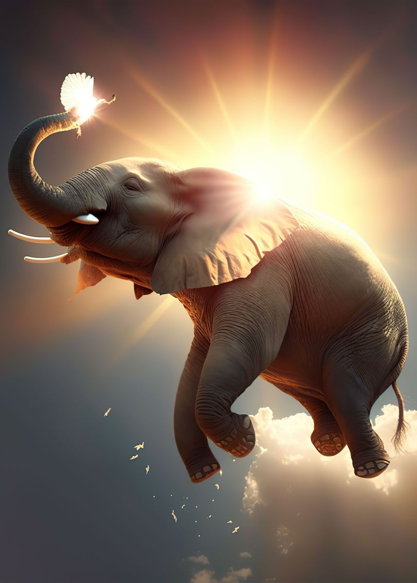 'Elephant flying ' Poster, picture, metal print, paint by Rida Santos ...