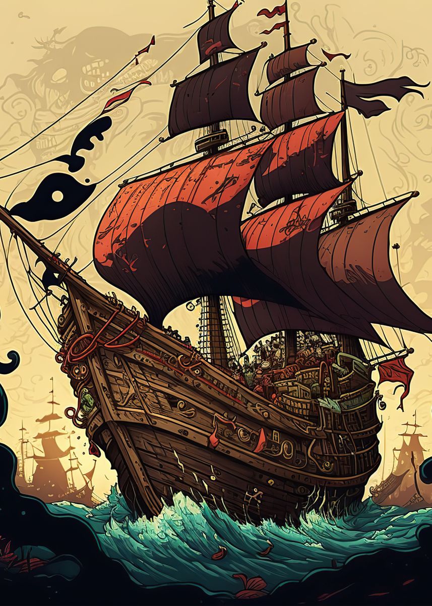 'Pirate ship' Poster, picture, metal print, paint by Atlas Mcguire ...