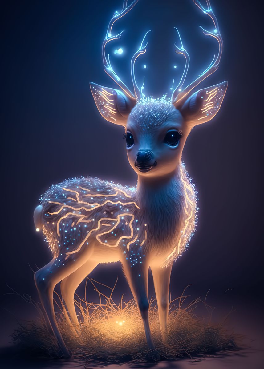 'Deer Neon Glowing' Poster, picture, metal print, paint by Forest Life ...