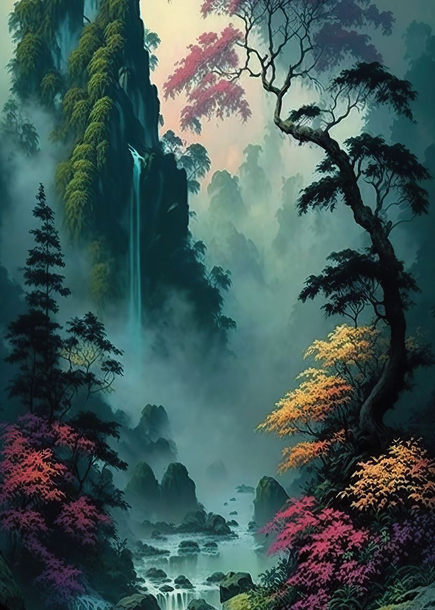 'Japanese landscape' Poster, picture, metal print, paint by Desiree ...