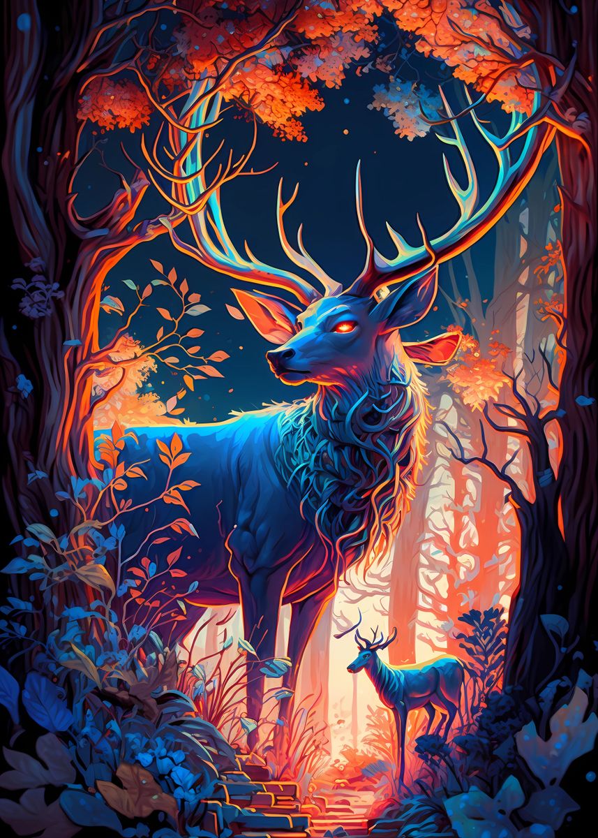 'Deer Magical realm' Poster, picture, metal print, paint by Mollieu ...