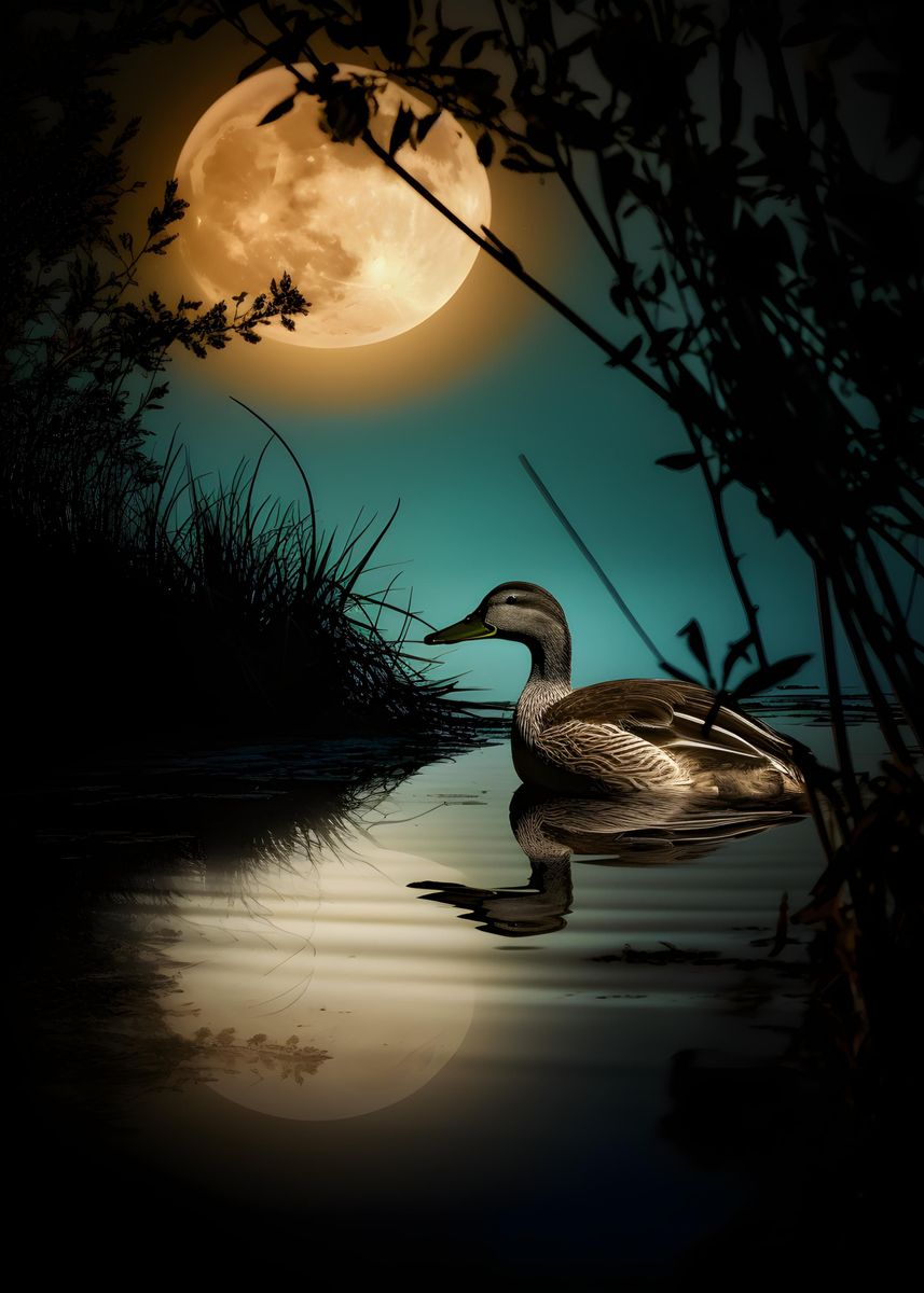 'Duck Under the Moonlight' Poster, picture, metal print, paint by Art ...