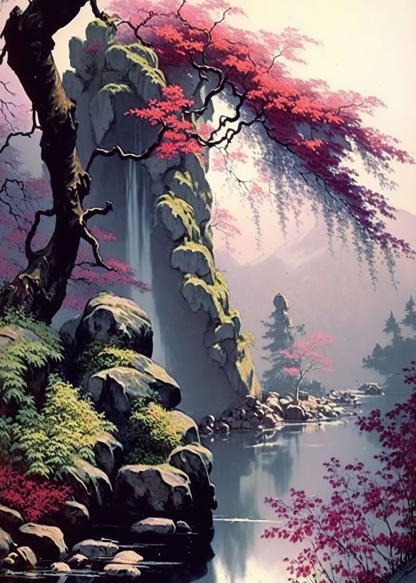 'Japanese landscape' Poster, picture, metal print, paint by Desiree ...