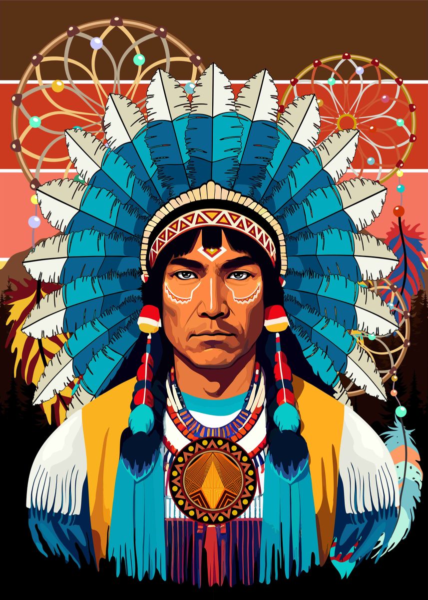 'Native American Chief' Poster, picture, metal print, paint by ...