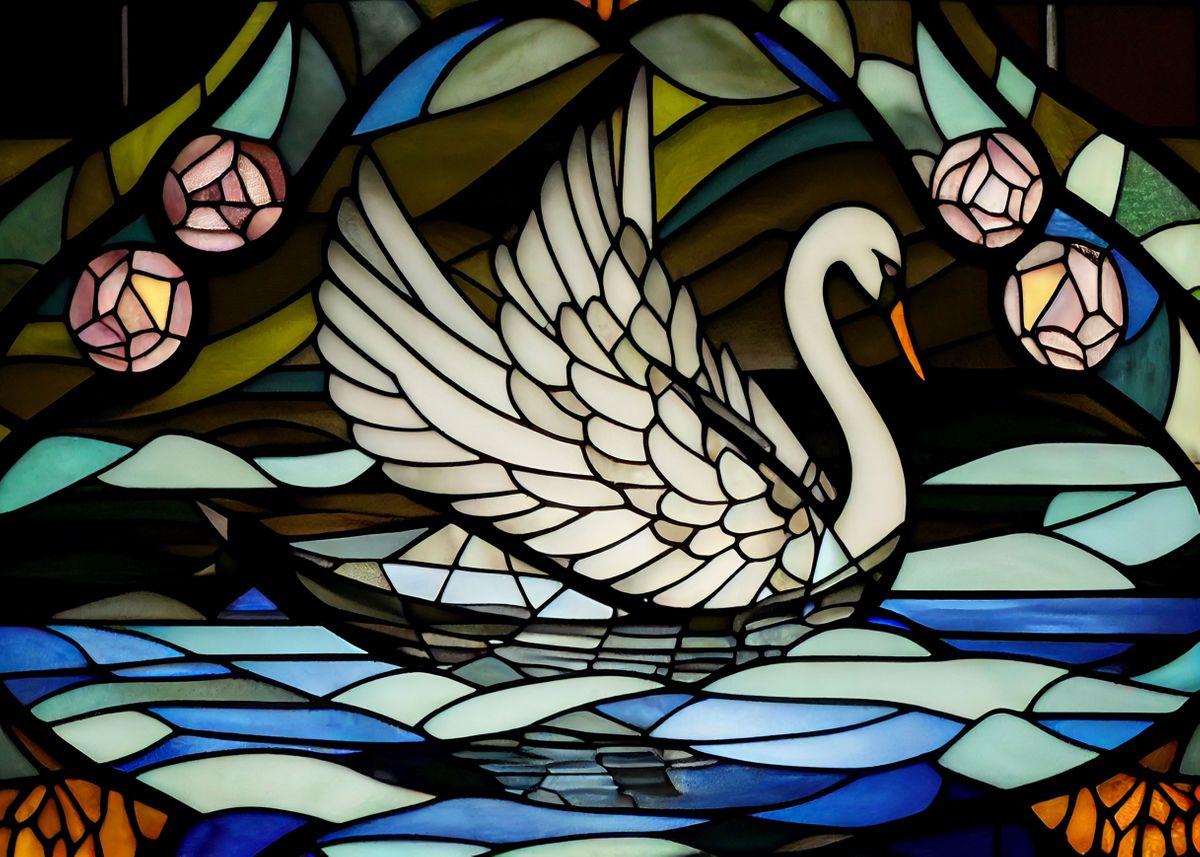 'Swan Stained Glass Style' Poster by Holzkovic | Displate