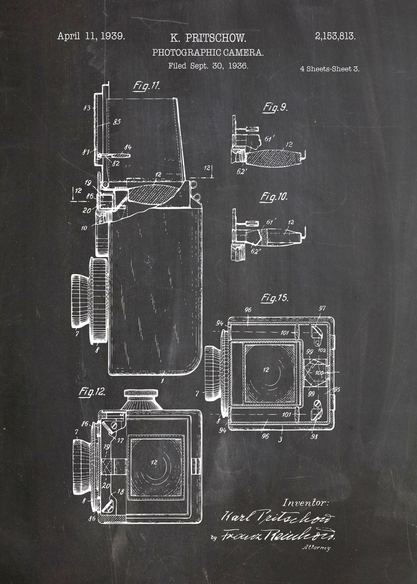 'photographic camera patent' Poster, picture, metal print, paint by ...