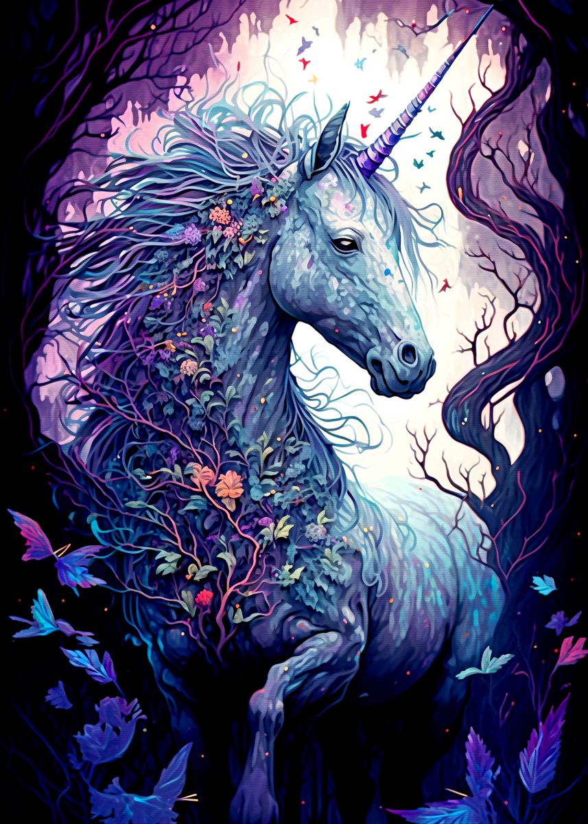 'Unicorn' Poster, picture, metal print, paint by Lee Jani | Displate