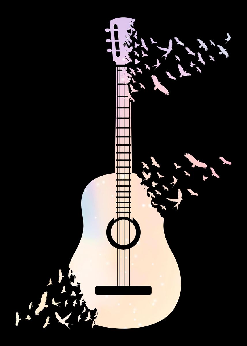 'Acoustic Guitar Birds' Poster, picture, metal print, paint by ...