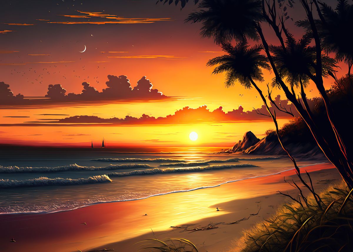 'Beach Sunset landscape' Poster by paxtonronalda | Displate