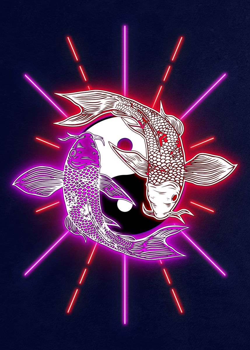 'Ying Yang Fish Neon' Poster, picture, metal print, paint by Neon Art ...