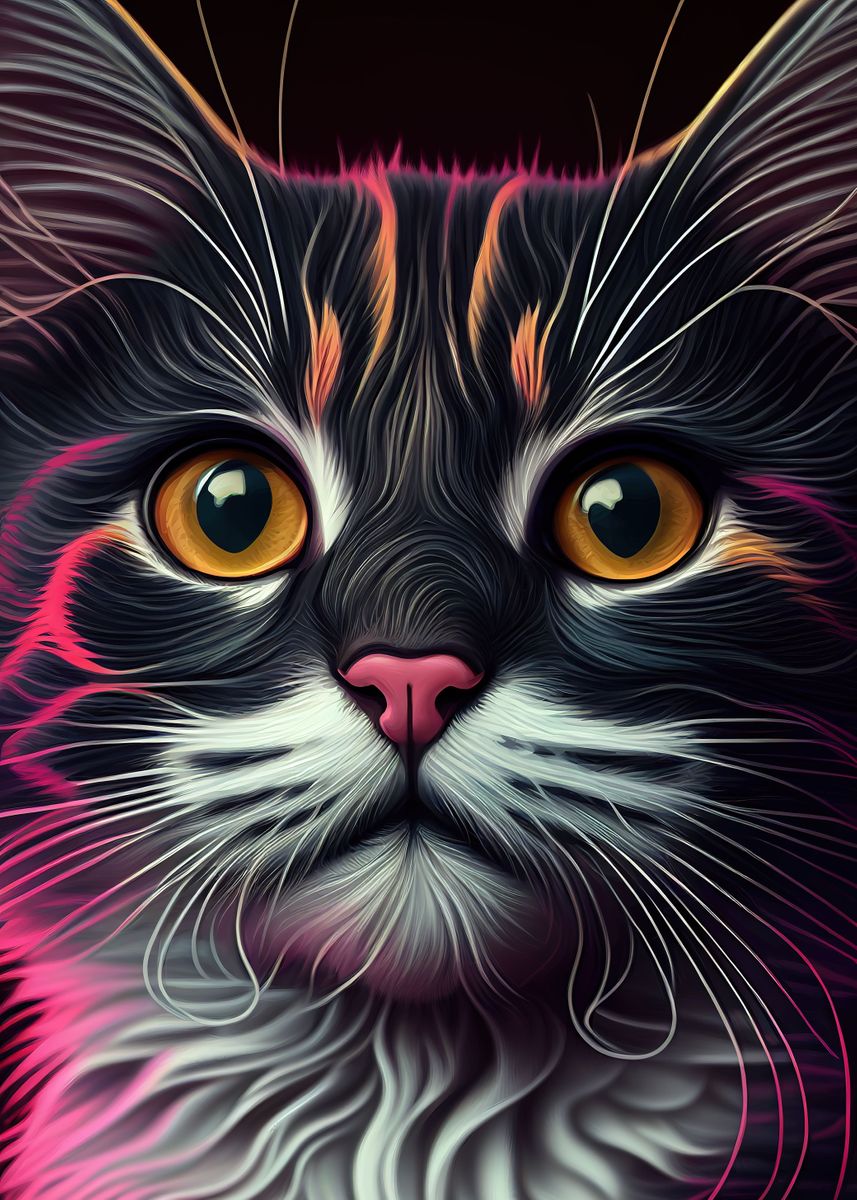 'Black Cute Cat Feline' Poster by Whimsical Animals | Displate