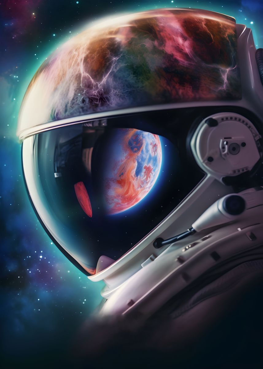 'Nebula Astronaut Helmet' Poster, picture, metal print, paint by mcmtdesigns | Displate