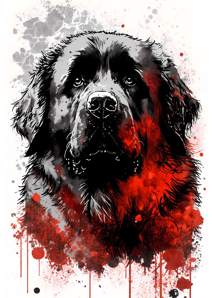 'Newfoundland Dog Portrait' Poster, picture, metal print, paint by ...