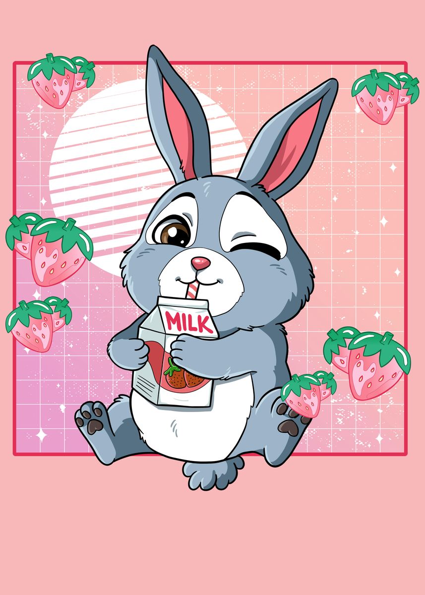 'Kawaii Rabbit Strawberry' Poster, picture, metal print, paint by PxL ...