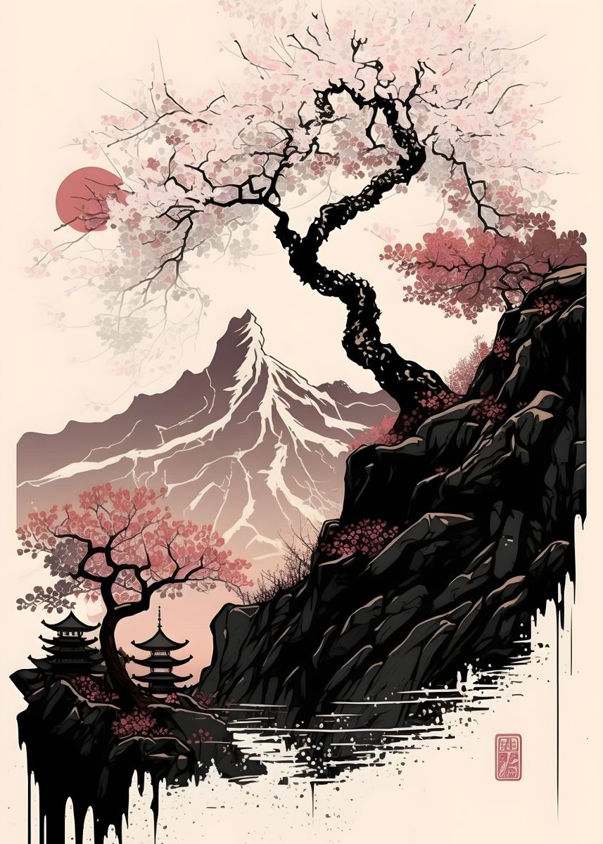 'Japanese Cherry Blossom' Poster, picture, metal print, paint by Maël ...