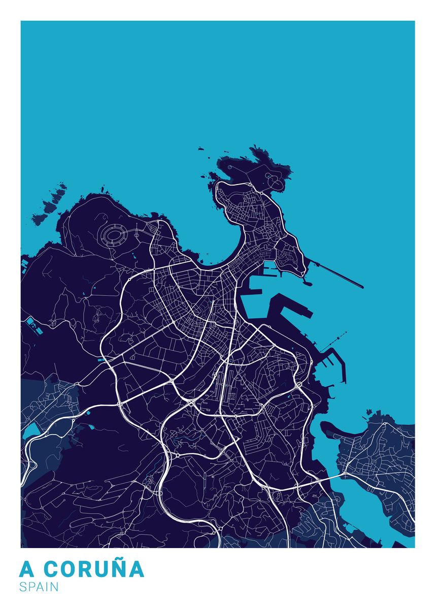 'La Coruna City Map' Poster, picture, metal print, paint by Trulaf ...