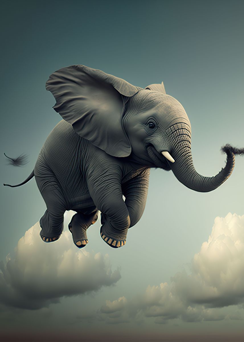'Elephant Flying Animal' Poster, picture, metal print, paint by Rida ...
