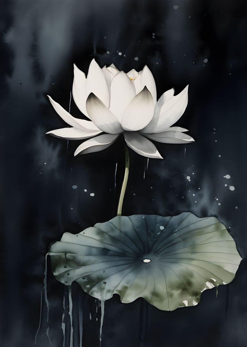 'Contrasted Ink Wash Lotus ' Poster, picture, metal print, paint by ...