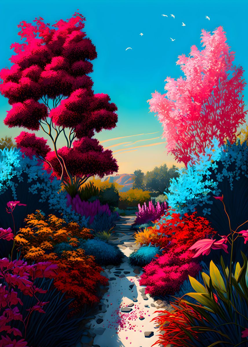 'Colorful Flower Garden' Poster, picture, metal print, paint by ...