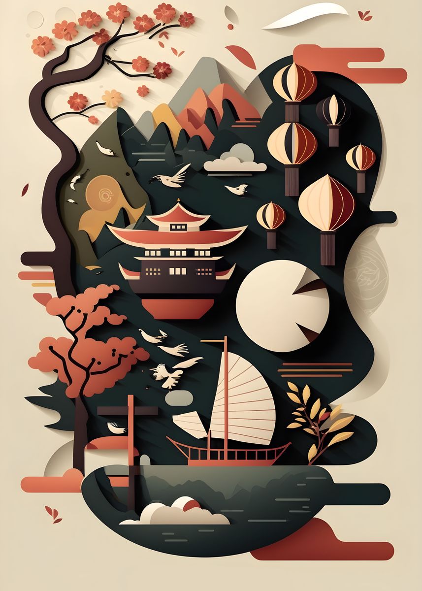 'Asian Illustration' Poster, picture, metal print, paint by Marcelo ...