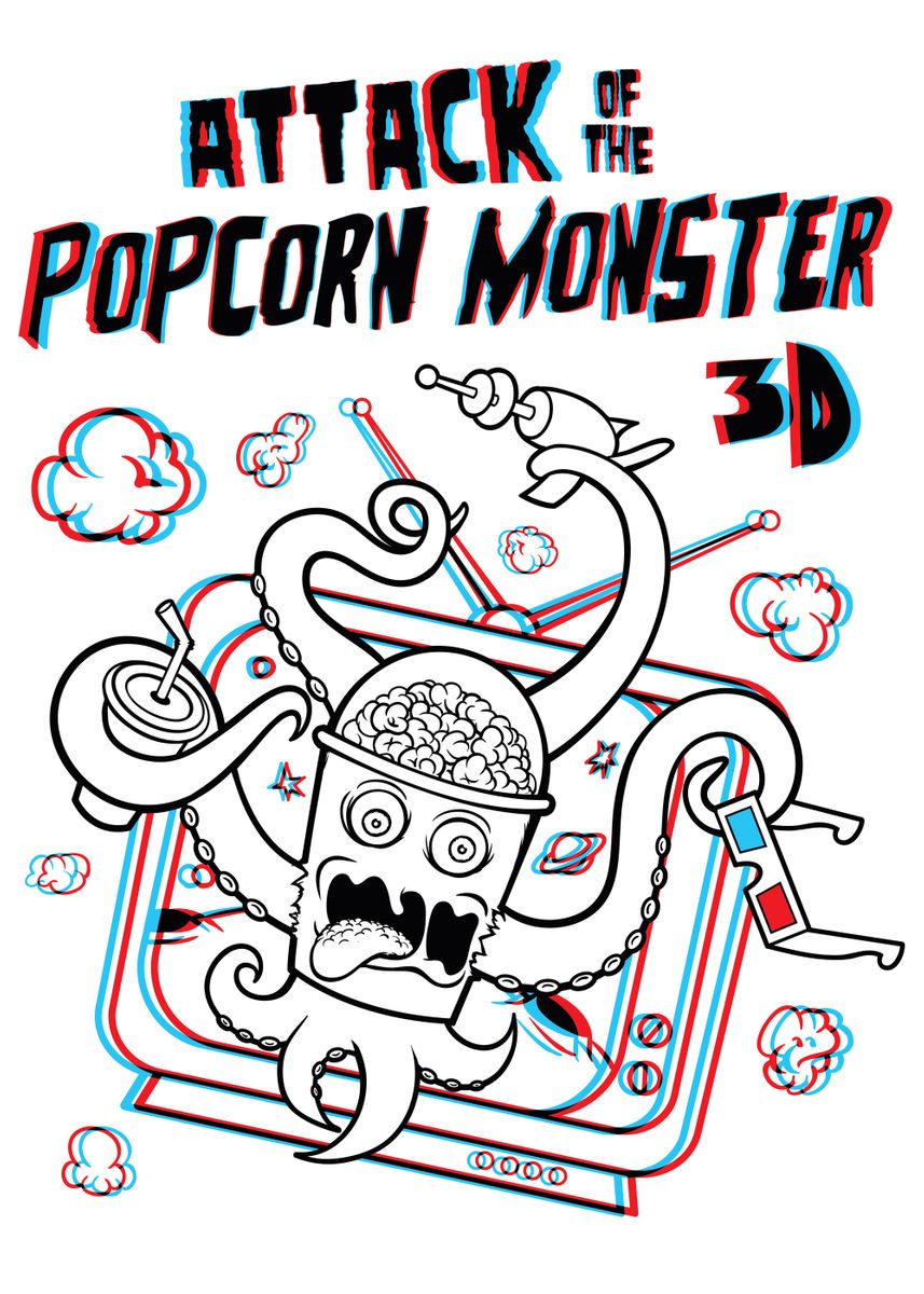 'Popcorn Monster 3D' Poster, picture, metal print, paint by Vitaliy ...