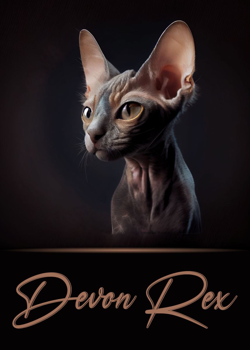 'Elegant Devon Rex' Poster, picture, metal print, paint by Artistic ...