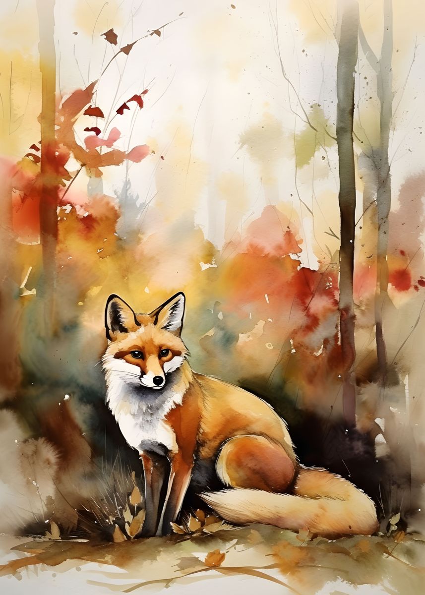 'Autumn Fox Watercolor' Poster, picture, metal print, paint by Art ...