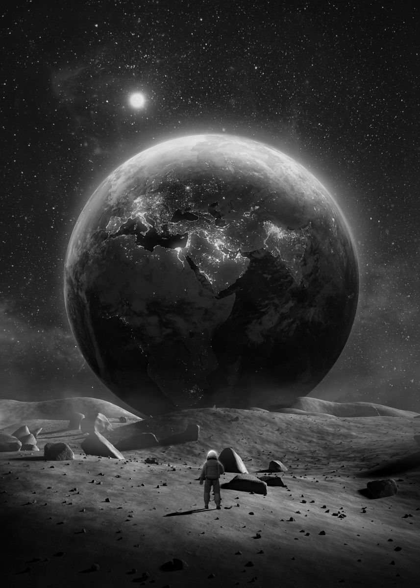'Earth BW' Poster, picture, metal print, paint by Iamtripsy | Displate