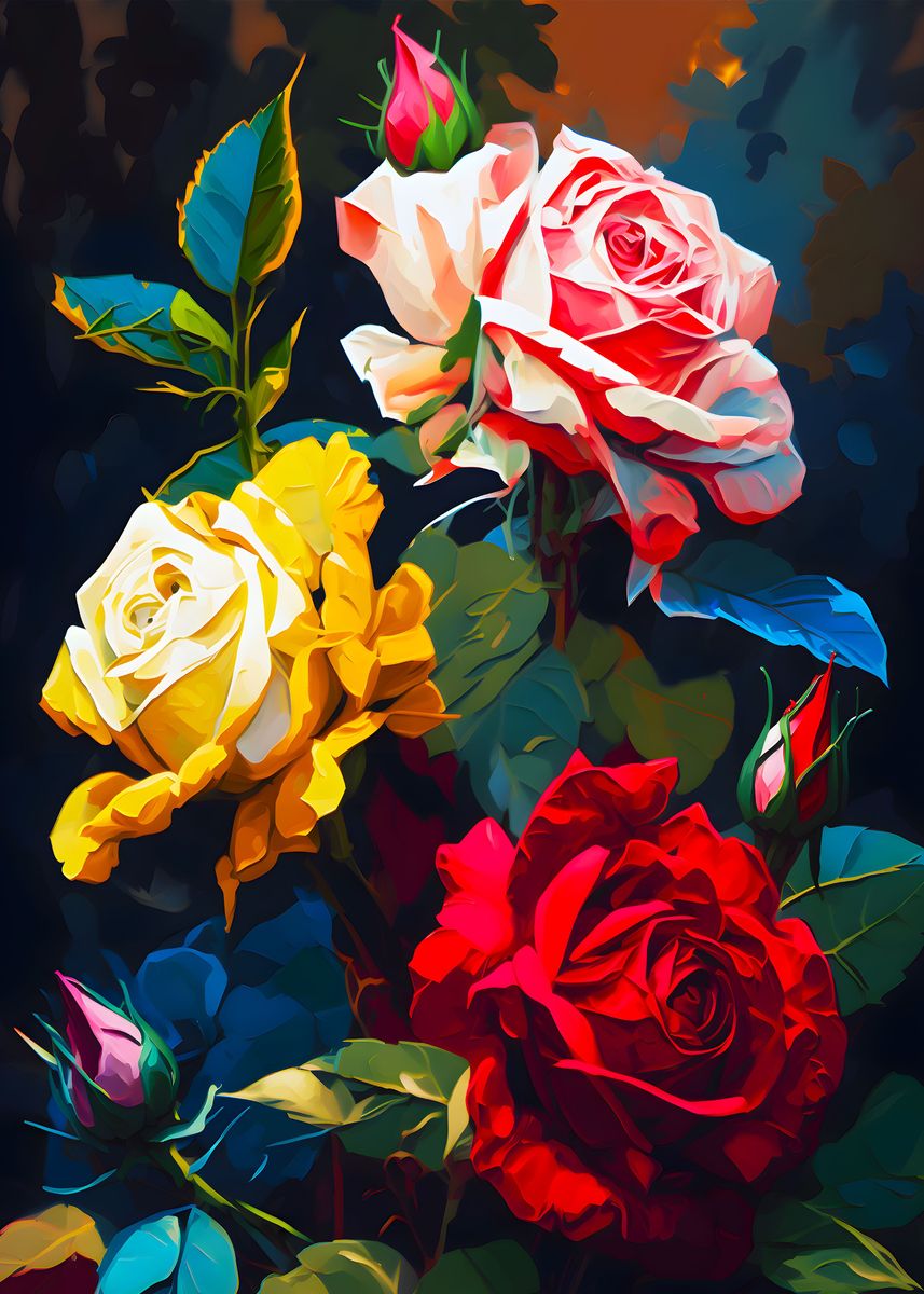 'Pink Red Yellow Roses' Poster by Jamestar | Displate