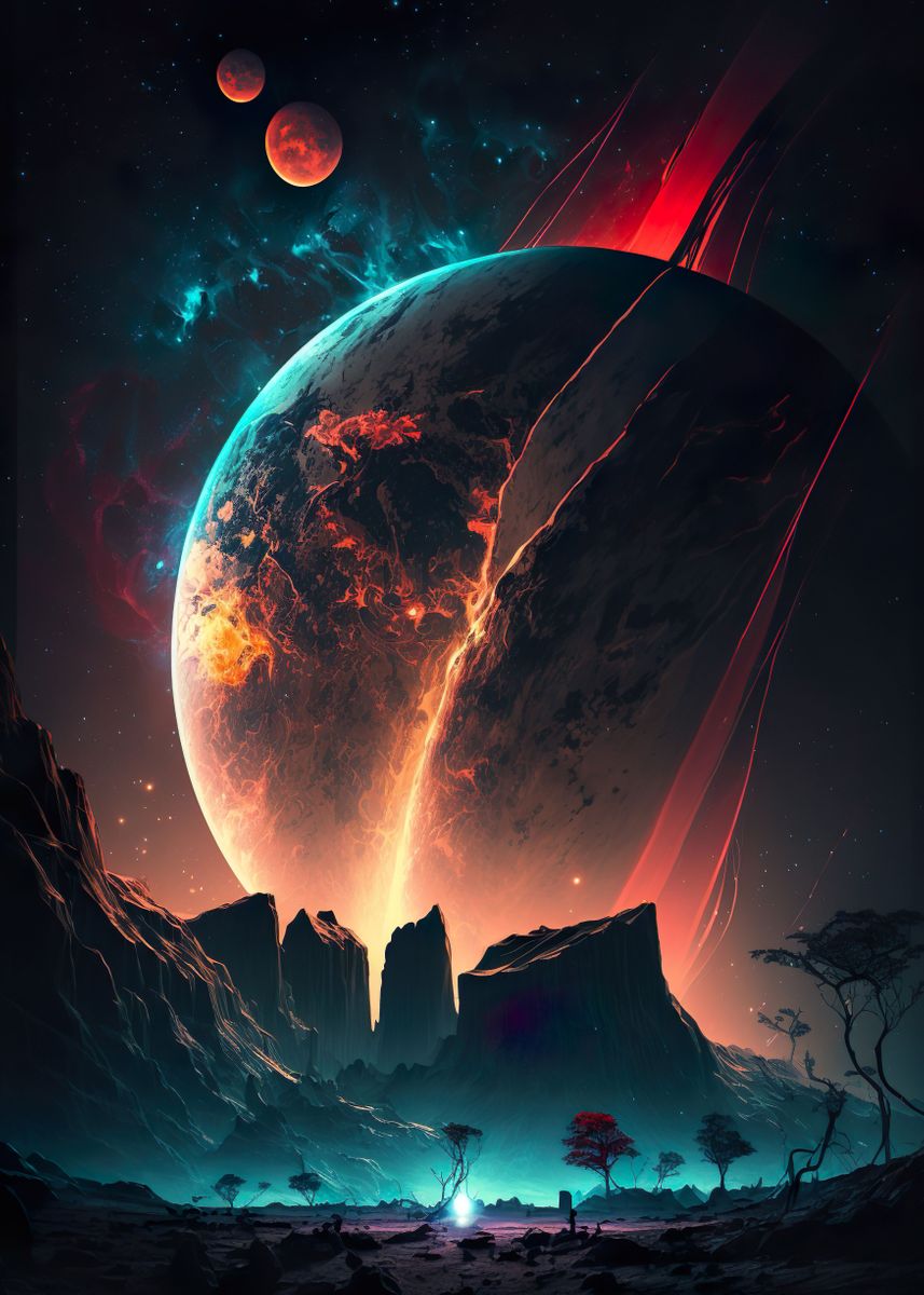 'illustration of split moon' Poster, picture, metal print, paint by ...