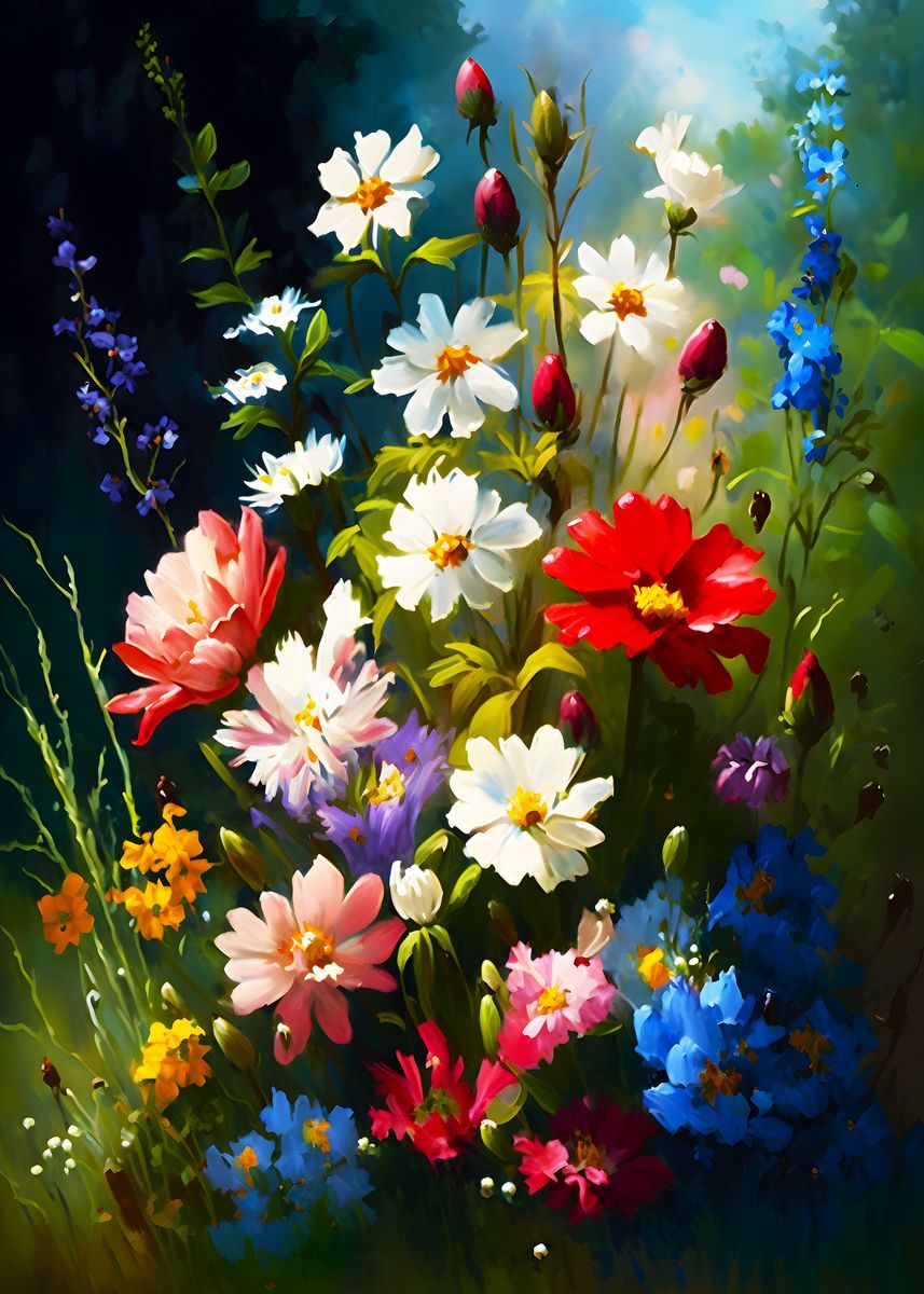 'Garden Perennial Flowers' Poster, picture, metal print, paint by ...