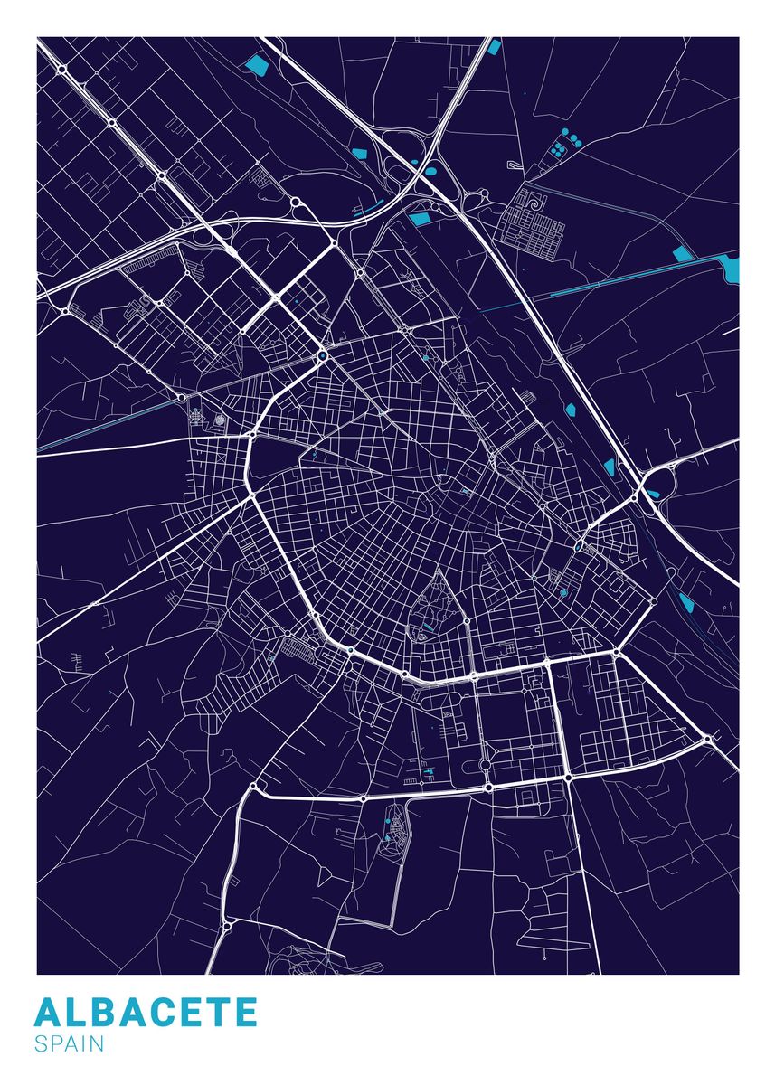 'Albacete City Map' Poster, picture, metal print, paint by Trulaf Design | Displate