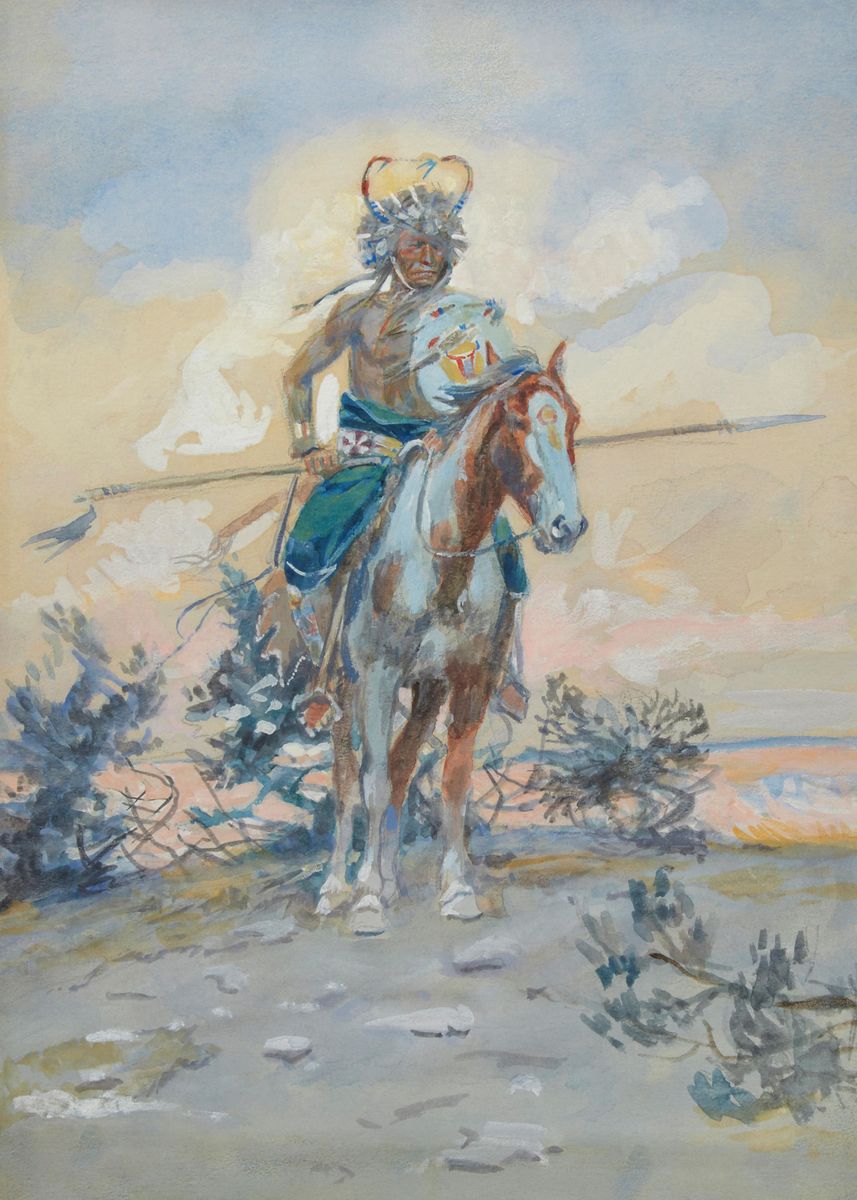 'Indian Warrior With Spear' Poster, picture, metal print, paint by ...