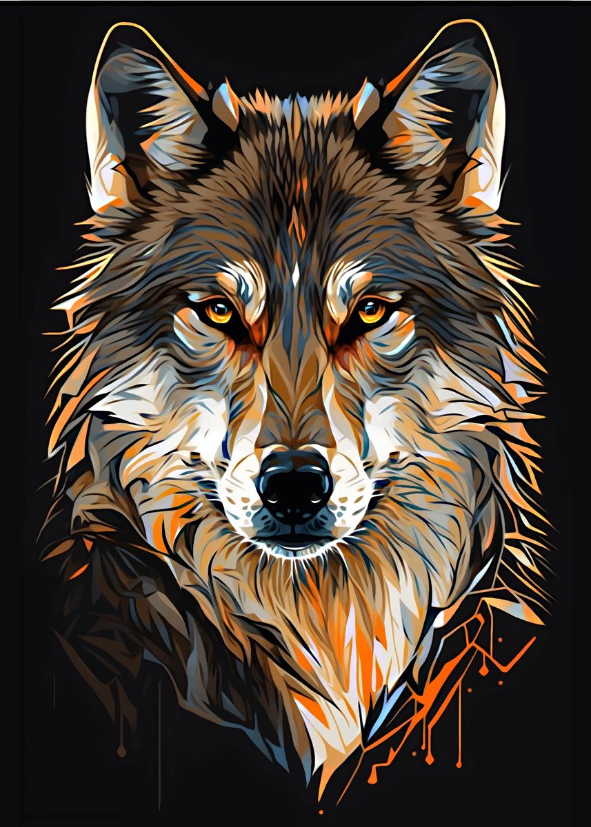 'wolf abstract portrait' Poster, picture, metal print, paint by Mounier ...