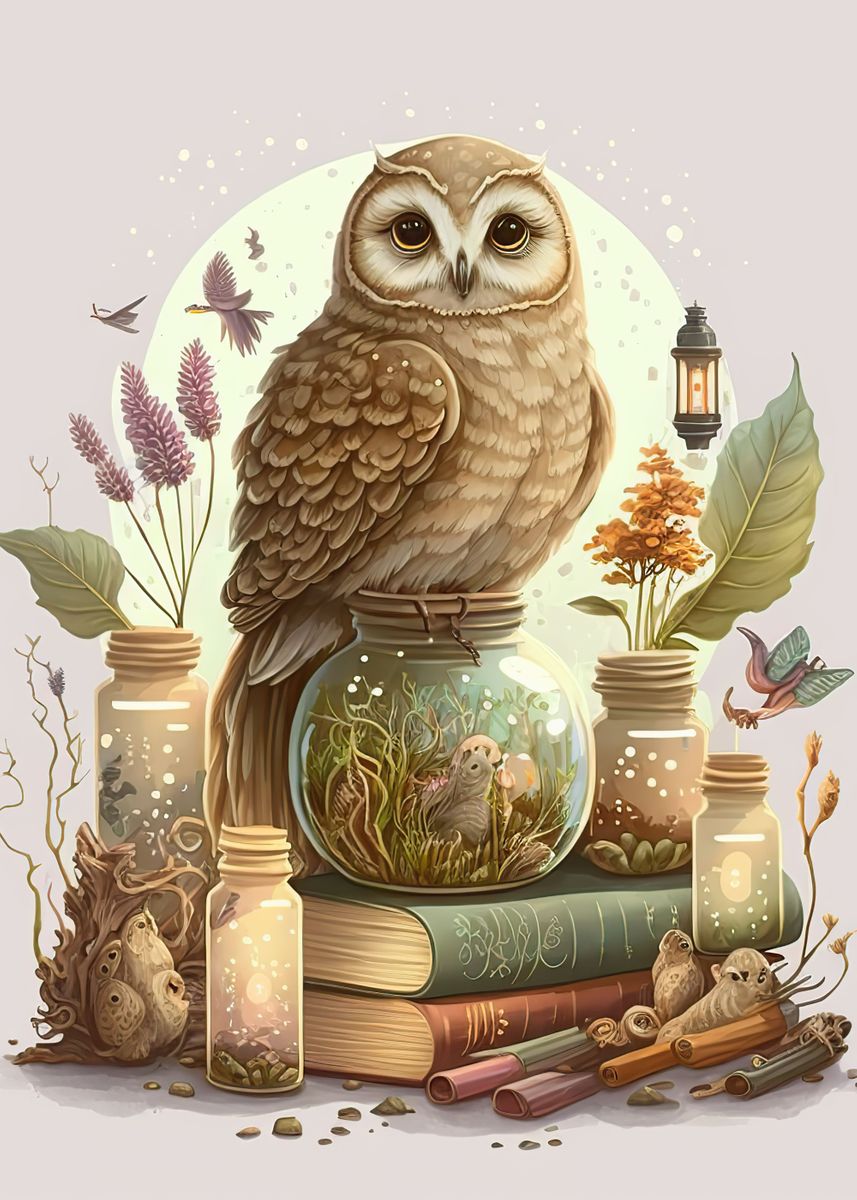 'owl standing book' Poster, picture, metal print, paint by Desiree ...