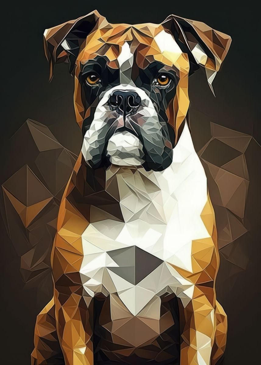 'Geometric Boxer Dog Design' Poster, picture, metal print, paint by ...